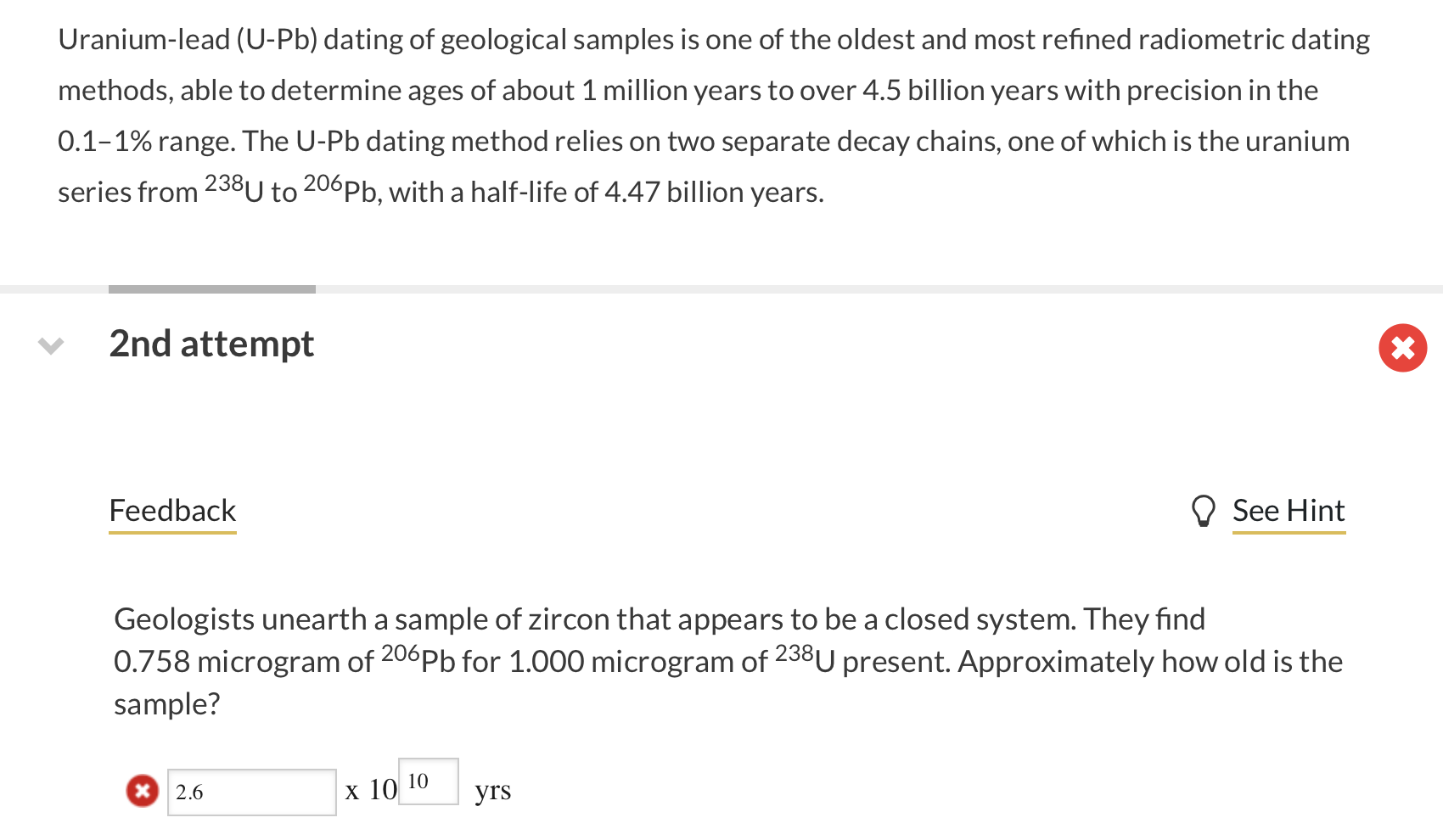 Solved Uranium-lead (U−Pb) dating of geological samples is | Chegg.com
