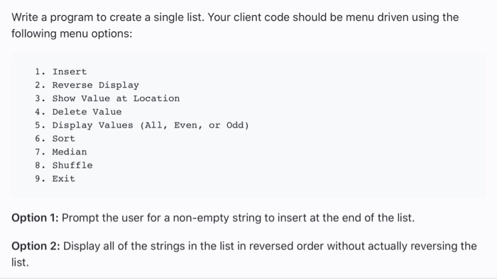Solved Write a program to create a single list. Your client | Chegg.com