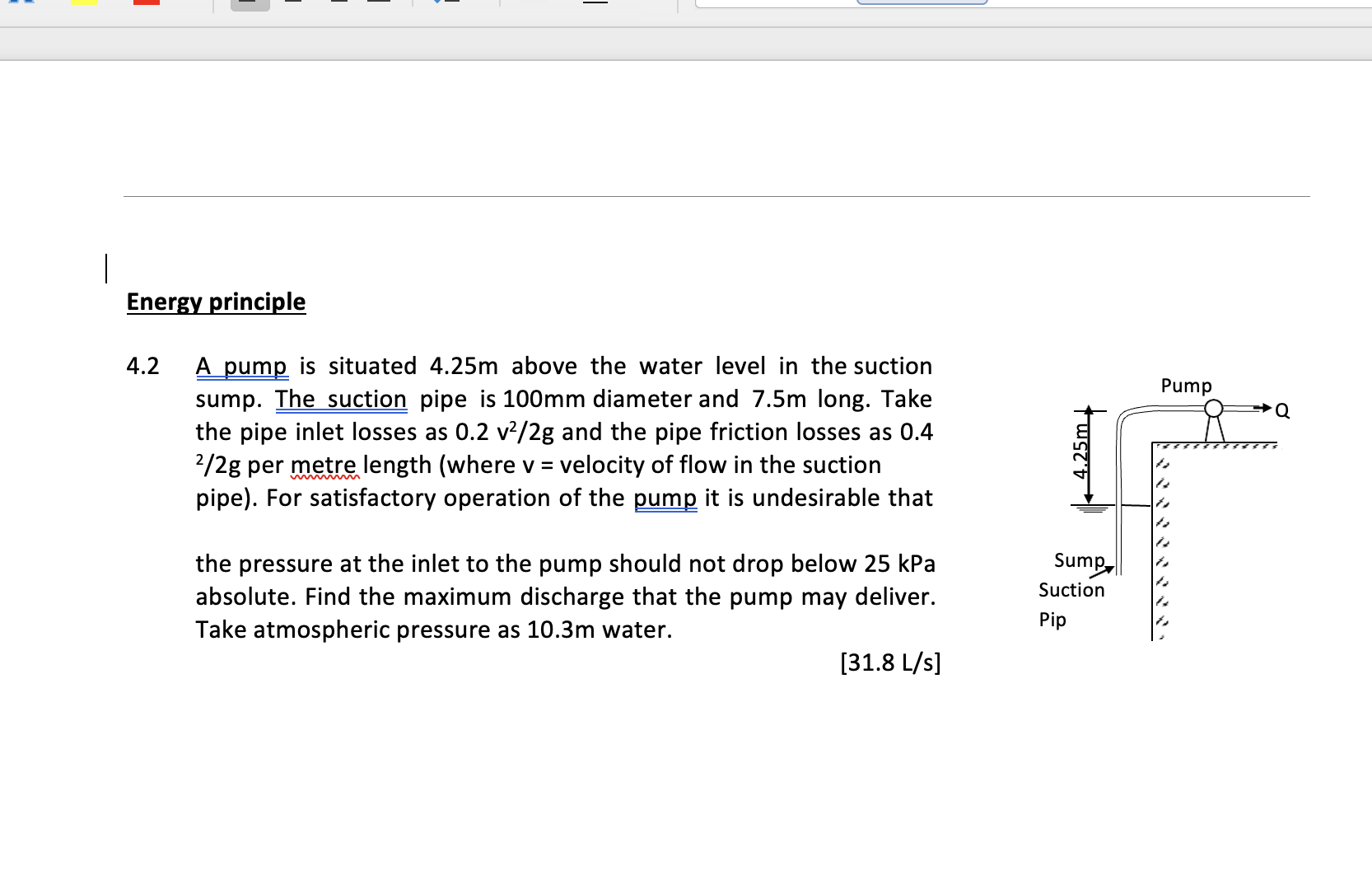 Solved L 1 1 — | Energy principle 4.2 Pump SQ A pump is | Chegg.com