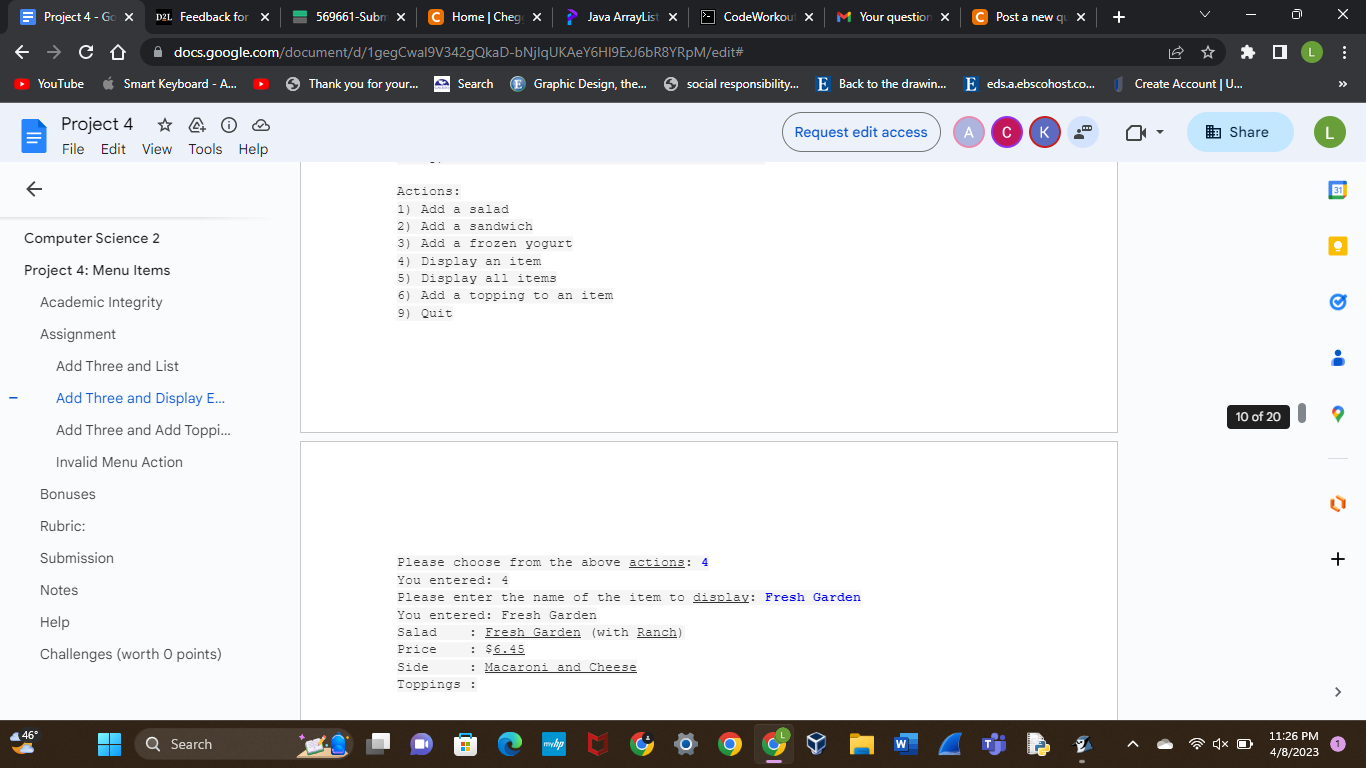 Solved Okay so I need help with my code for a project in | Chegg.com