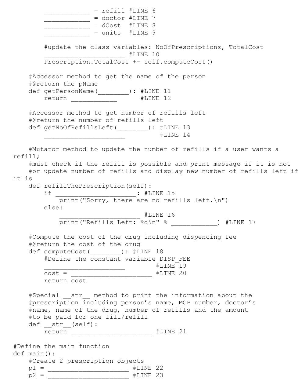 Solved Question 1 In a file called prescriptions_fill_in. | Chegg.com