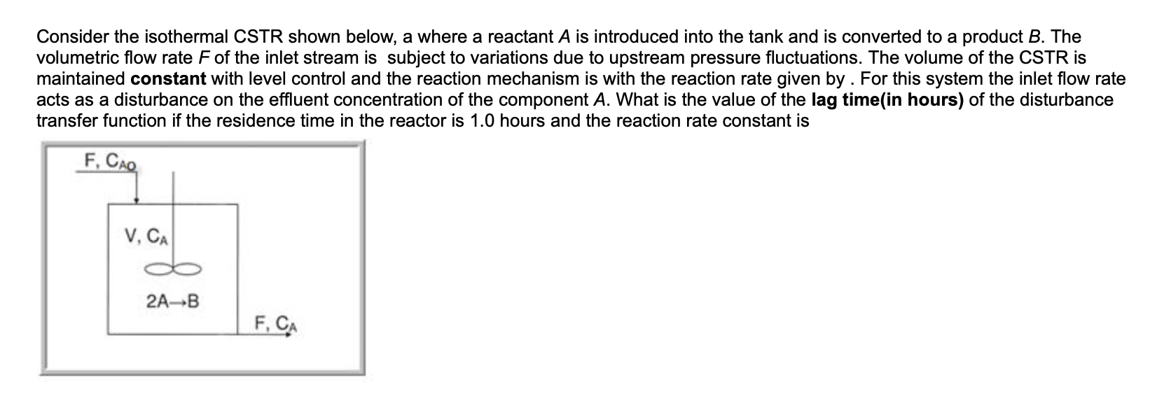 Consider the isothermal CSTR shown below, a where a | Chegg.com