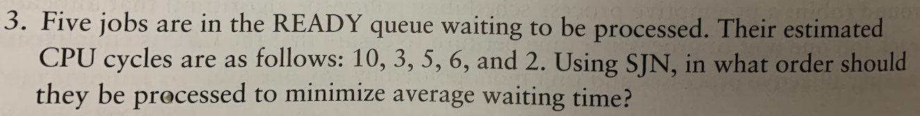 Solved 3. Five jobs are in the READY queue waiting to be | Chegg.com