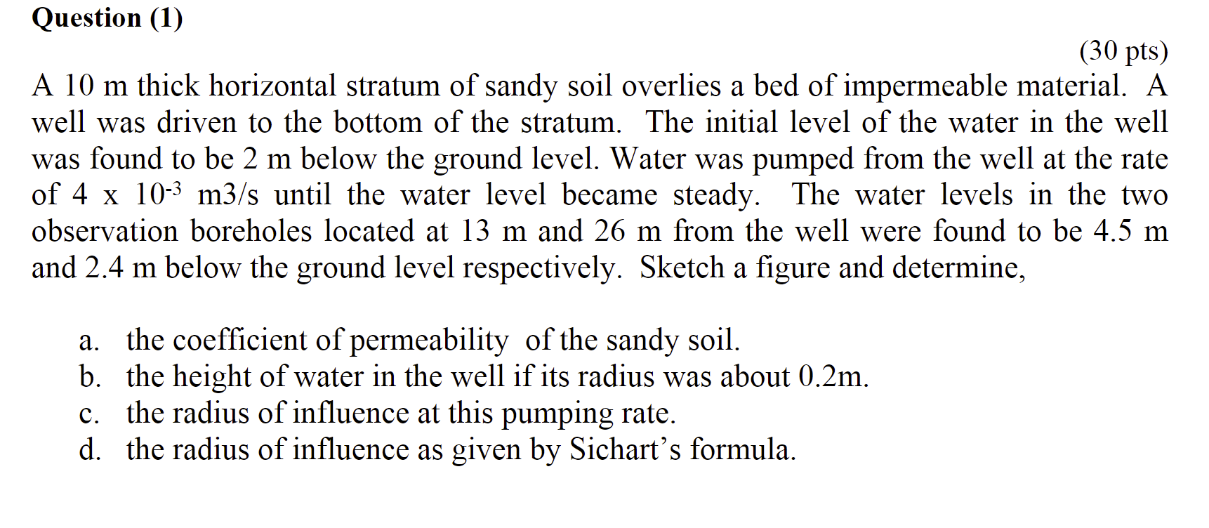 Solved A 10 m thick horizontal stratum of sandy soil | Chegg.com