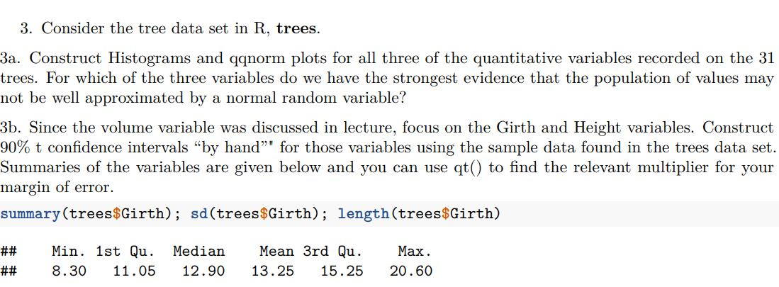 Solved 3 Consider The Tree Data Set In R Trees 3a Chegg