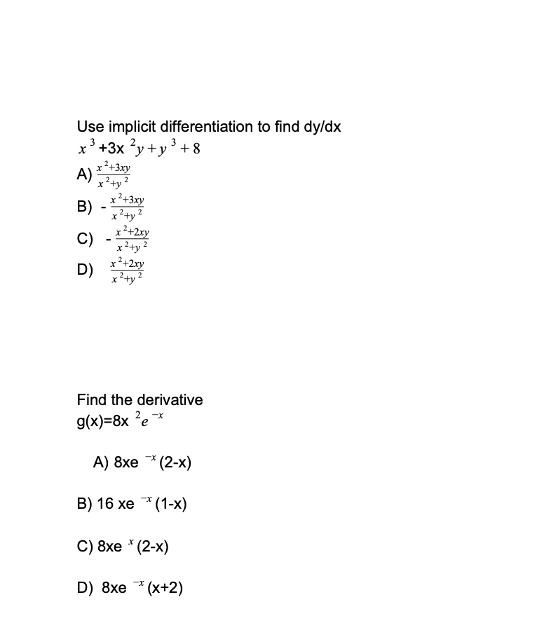 Solved x+y? Use implicit differentiation to find dy/dx x? | Chegg.com