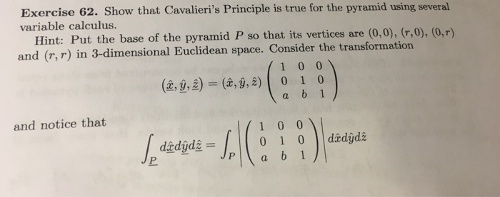 Solved Exercise 62. Show that Cavalieri's Principle is true | Chegg.com