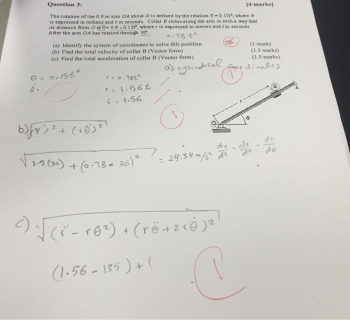 Solved The rotation of the 0.9 m arm OA about O is defined | Chegg.com
