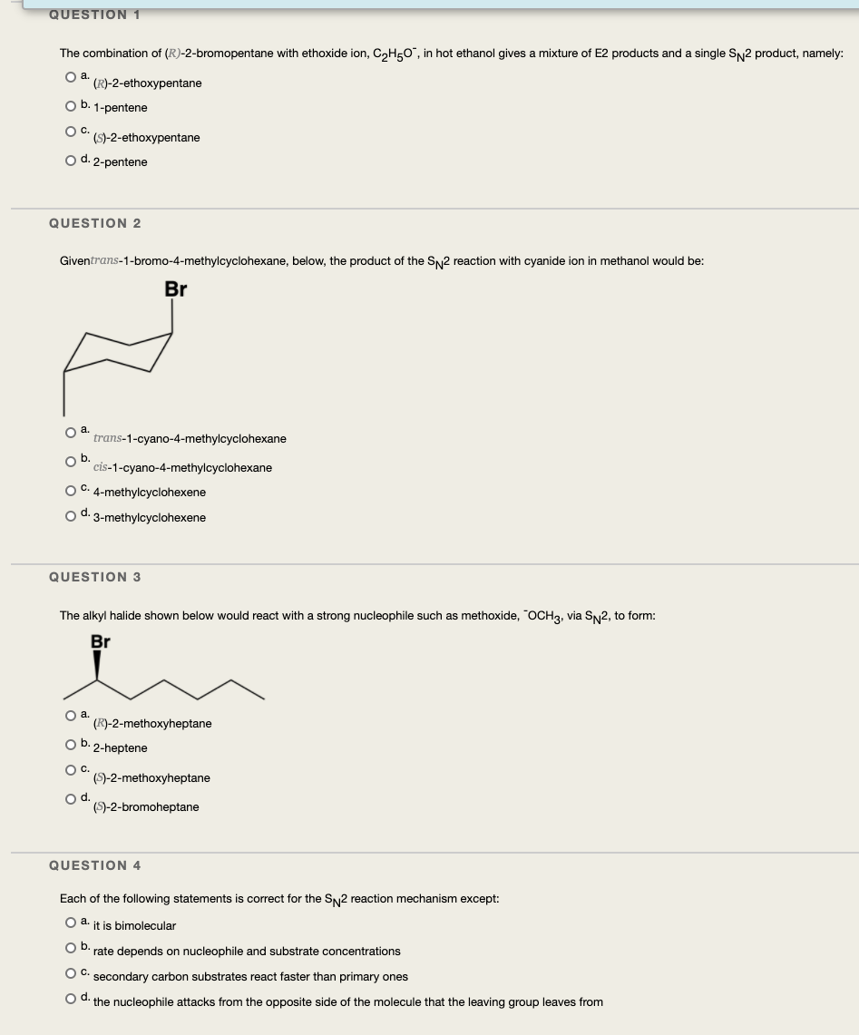 Solved QUESTION 1 The combination of (R)-2-bromopentane with | Chegg.com