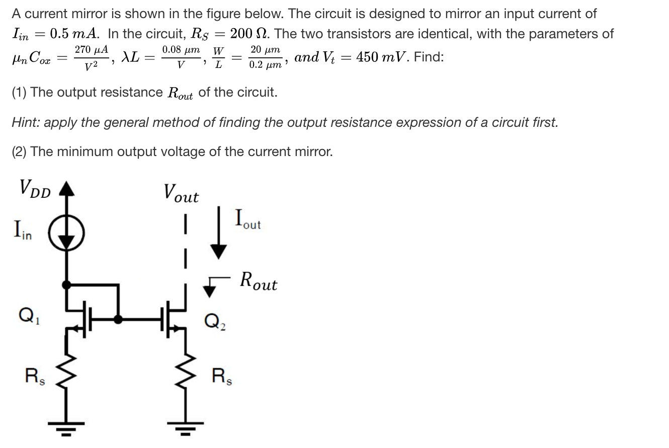 Solved A current mirror is shown in the figure below. The | Chegg.com