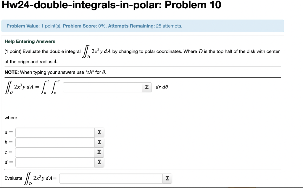 Solved Hw24-double-integrals-in-polar: Problem 10 Problem | Chegg.com