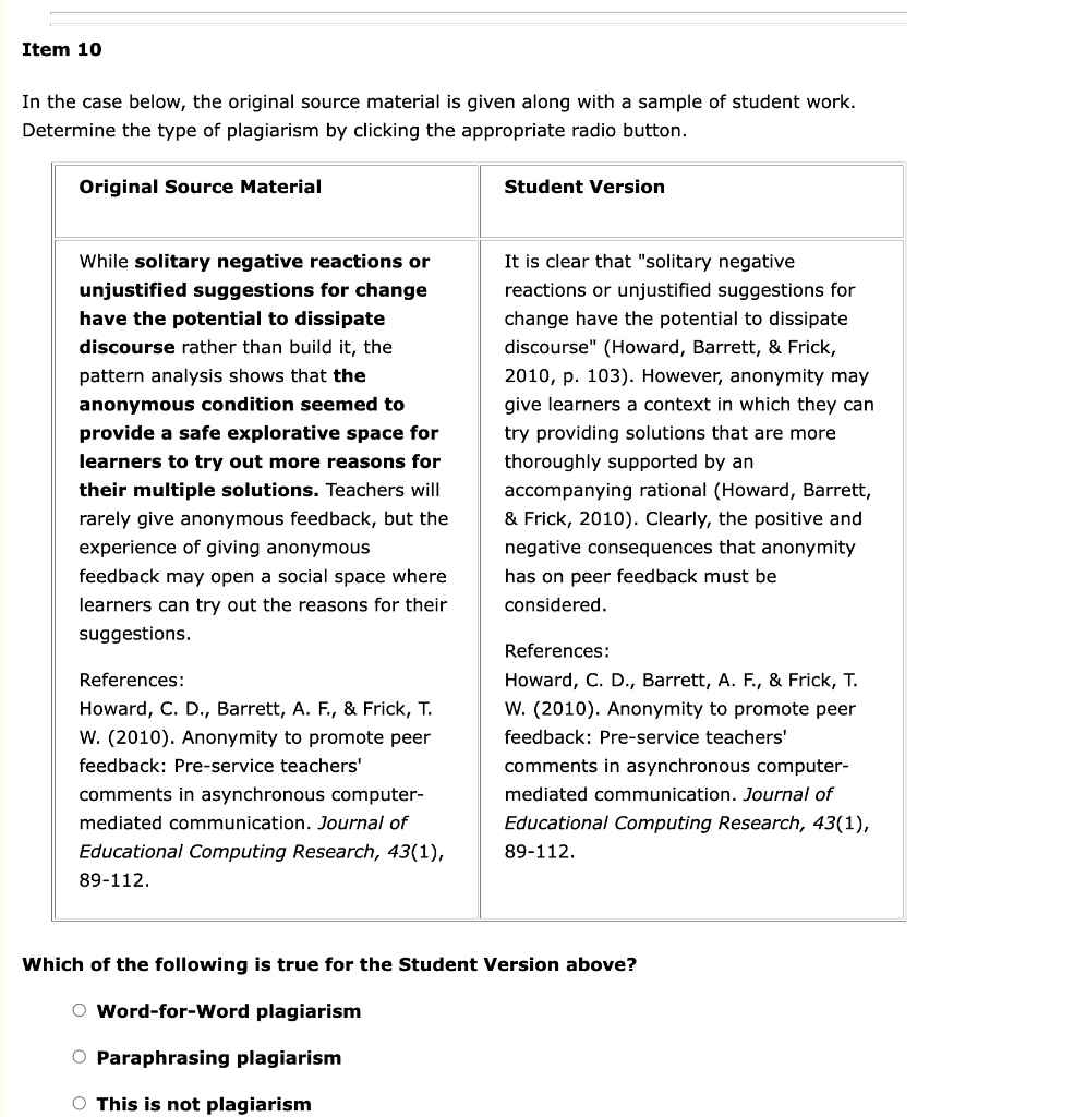 Solved Word-for-Word plagiarism Paraphrasing plagiarism This | Chegg.com