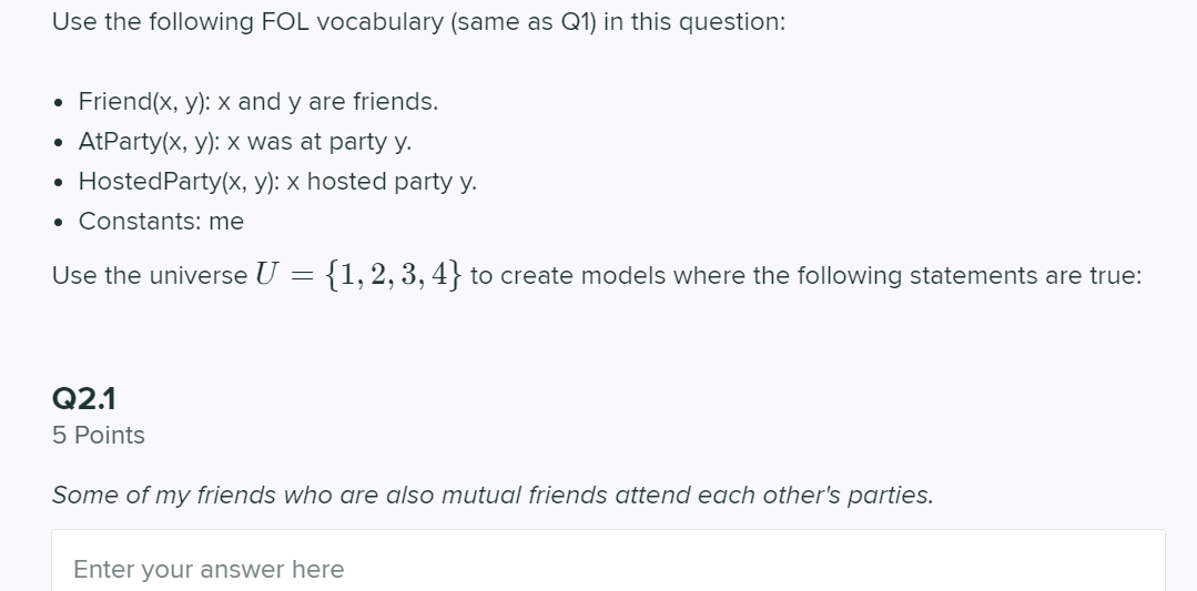 Solved Use the following FOL vocabulary (same as Q1) in this | Chegg.com