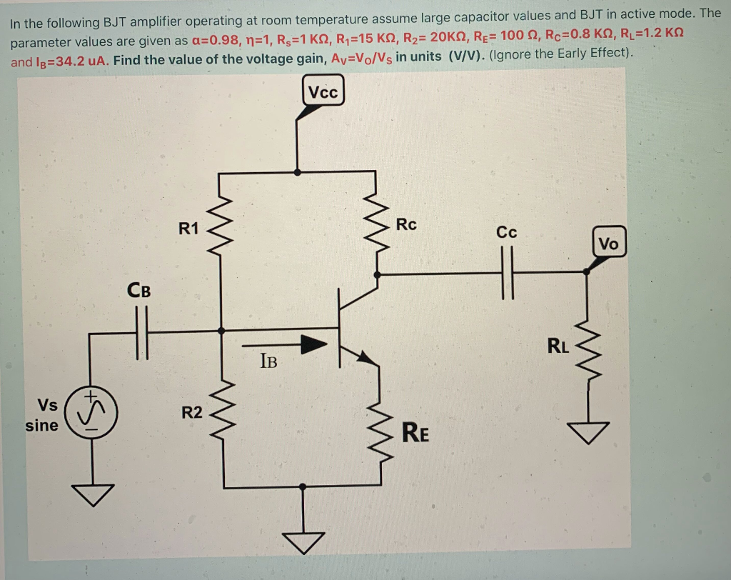 Solved In the following BJT amplifier operating at room | Chegg.com