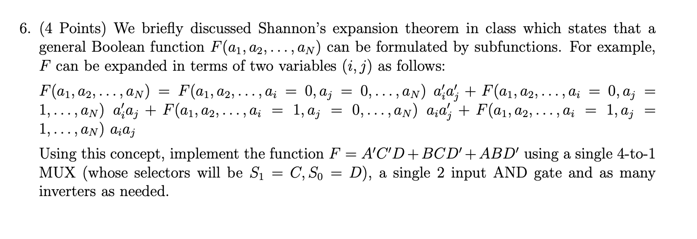 Solved 6. (4 Points) We briefly discussed Shannon's | Chegg.com