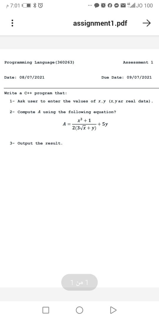 Solved 27:01 2* AV. JO 100 : assignment1.pdf Programming | Chegg.com