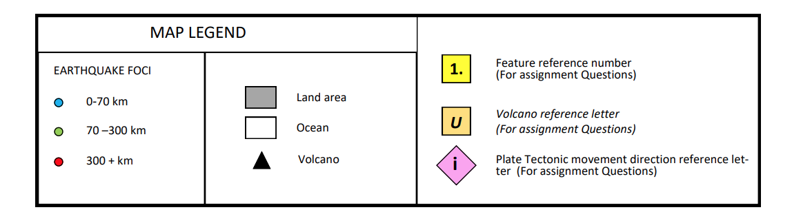 Solved MAP LEGEND EARTHQUAKE FOCI 1. Feature reference | Chegg.com