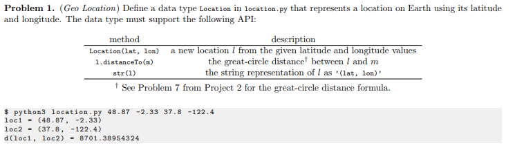 Solved Problem 1. (Geo Location) Define a data type Location | Chegg.com