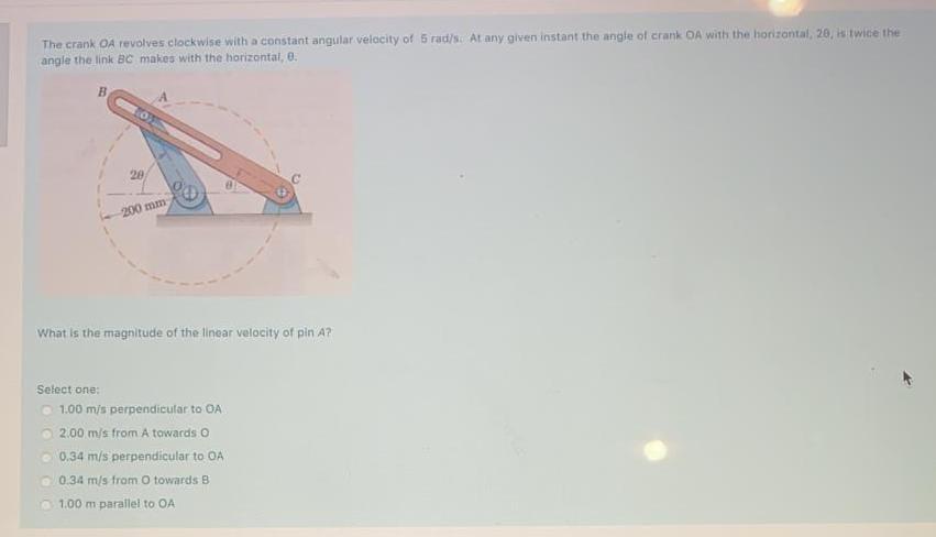 The crank OA revolves clockwise with a constant | Chegg.com