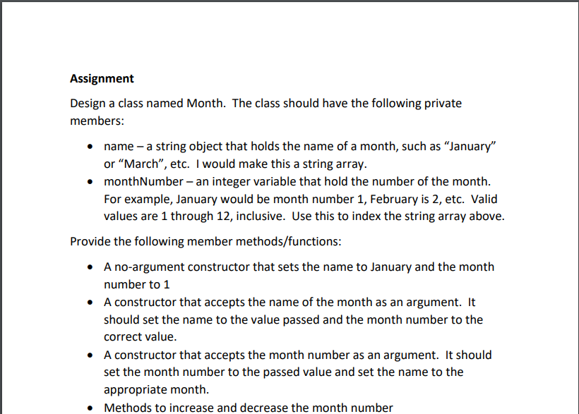 Solved Assignment Design A Class Named Month The Class 