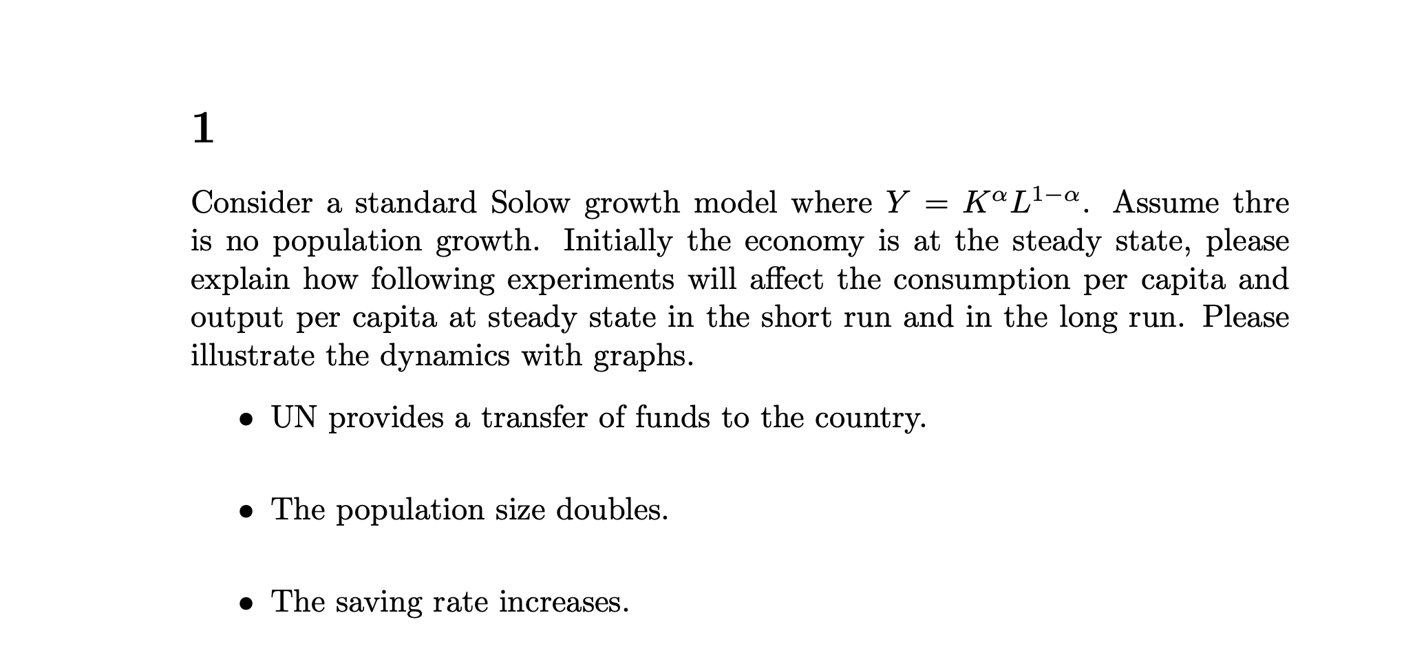 Solved 1 Consider a standard Solow growth model where Y | Chegg.com