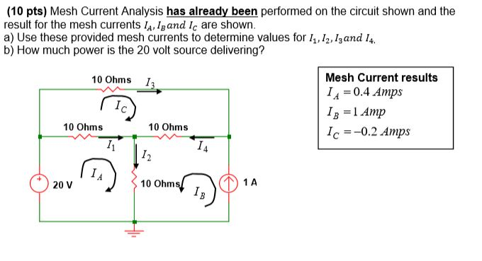 Solved (10 pts) Mesh Current Analysis has already been | Chegg.com