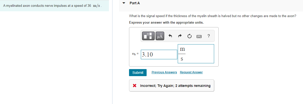 Solved A myelinated axon conducts nerve impulses at a speed | Chegg.com