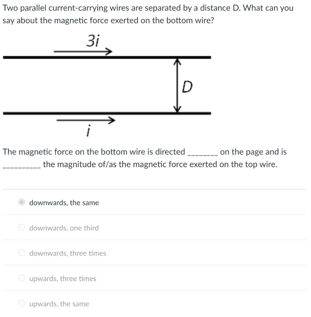 Solved Two parallel current-carrying wires are separated by | Chegg.com