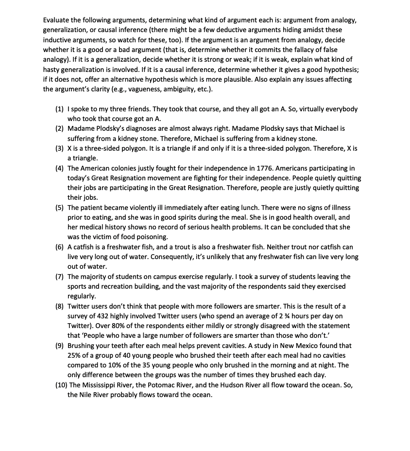 Evaluate the following arguments, determining what | Chegg.com