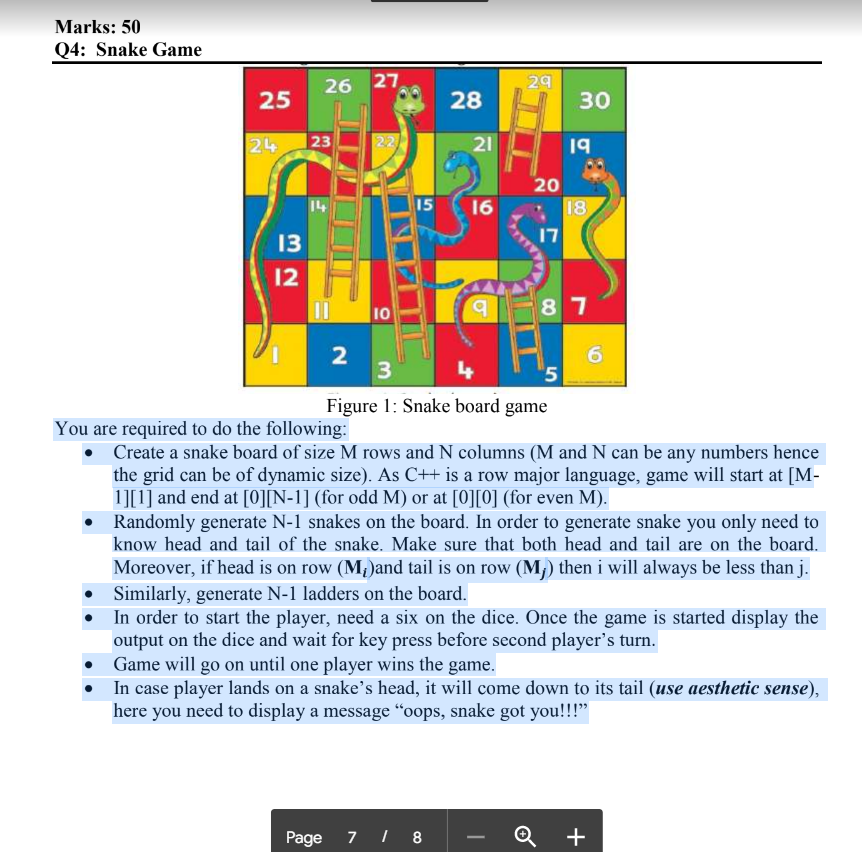 Solved Figure 1: Snake board game You are required to do the | Chegg.com