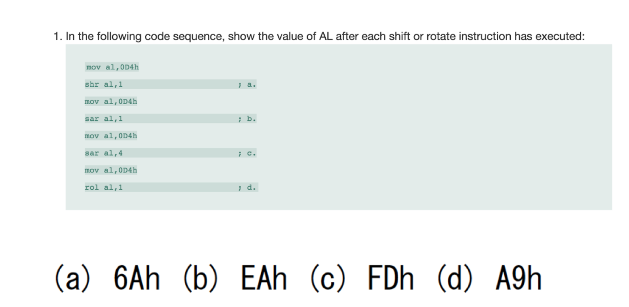 Solved 1. In the following code sequence, show the value of | Chegg.com