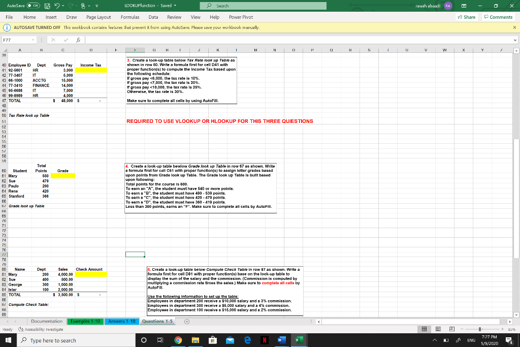 Solved rawah alsandi R4 - AutoSave C 2 _ LOOKUPfunction - | Chegg.com