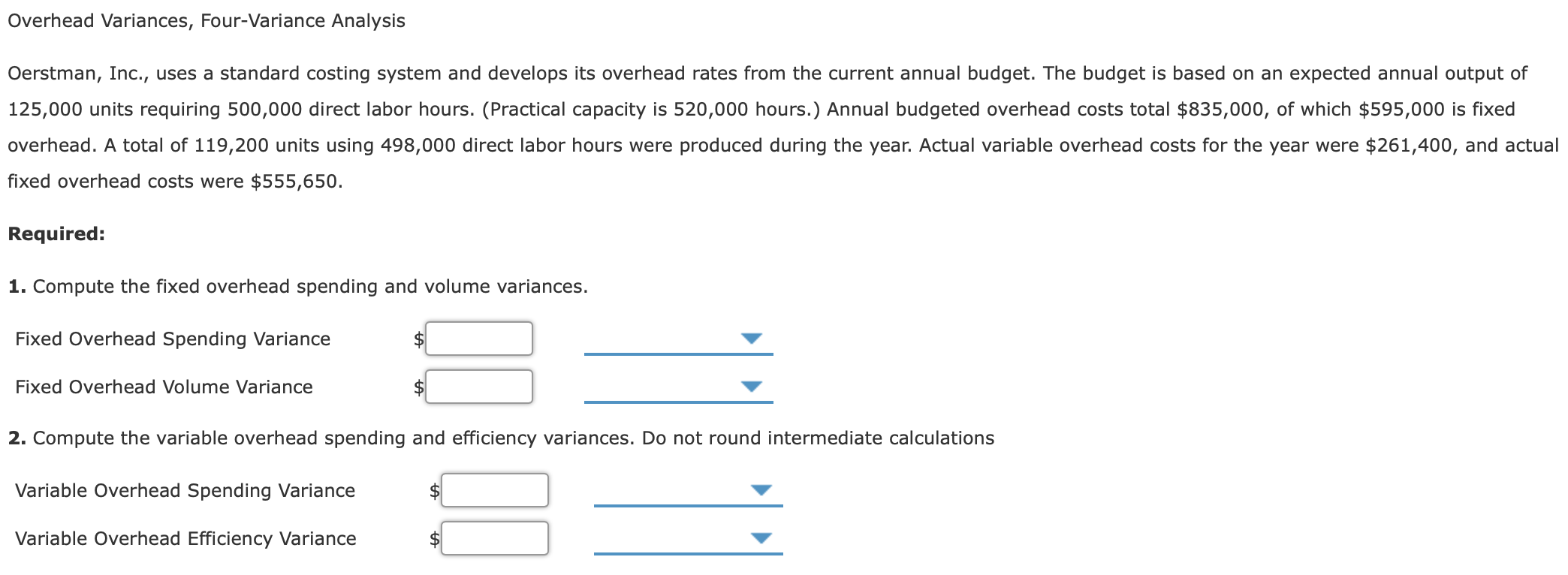 Solved Overhead Variances, Four-Variance Analysis Oerstman, | Chegg.com