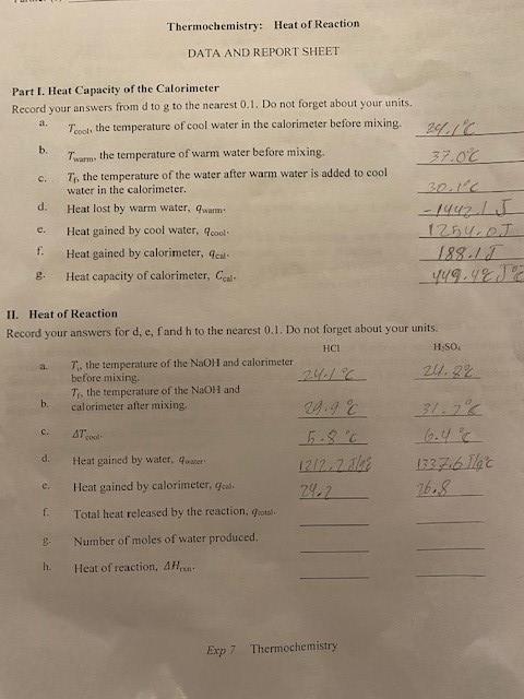 Solved Thermochemistry: Heat of Reaction DATA AND REPORT | Chegg.com