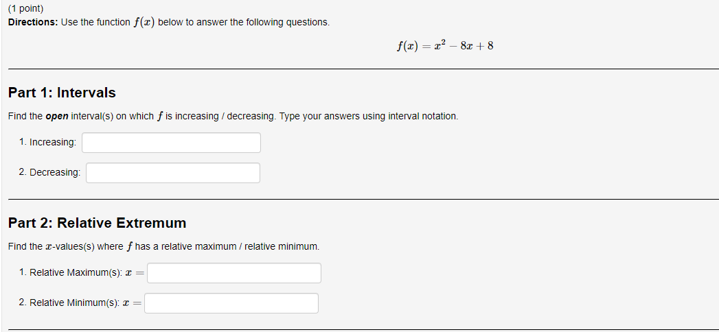 Solved 1 Point Directions Use The Function F X