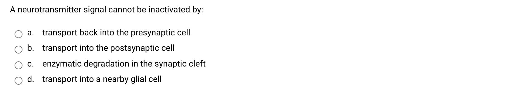 Solved A neurotransmitter signal cannot be inactivated by: | Chegg.com