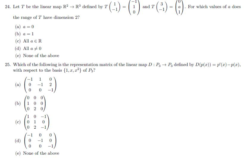 Solved 24. Let T be the linear map R2 + R3 defined by T be | Chegg.com