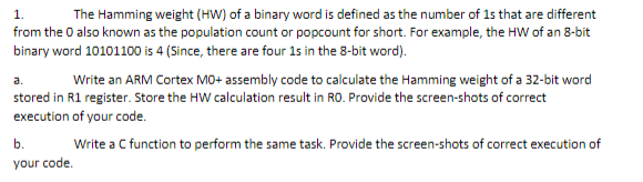 Solved from the 0 also known as the population count or | Chegg.com