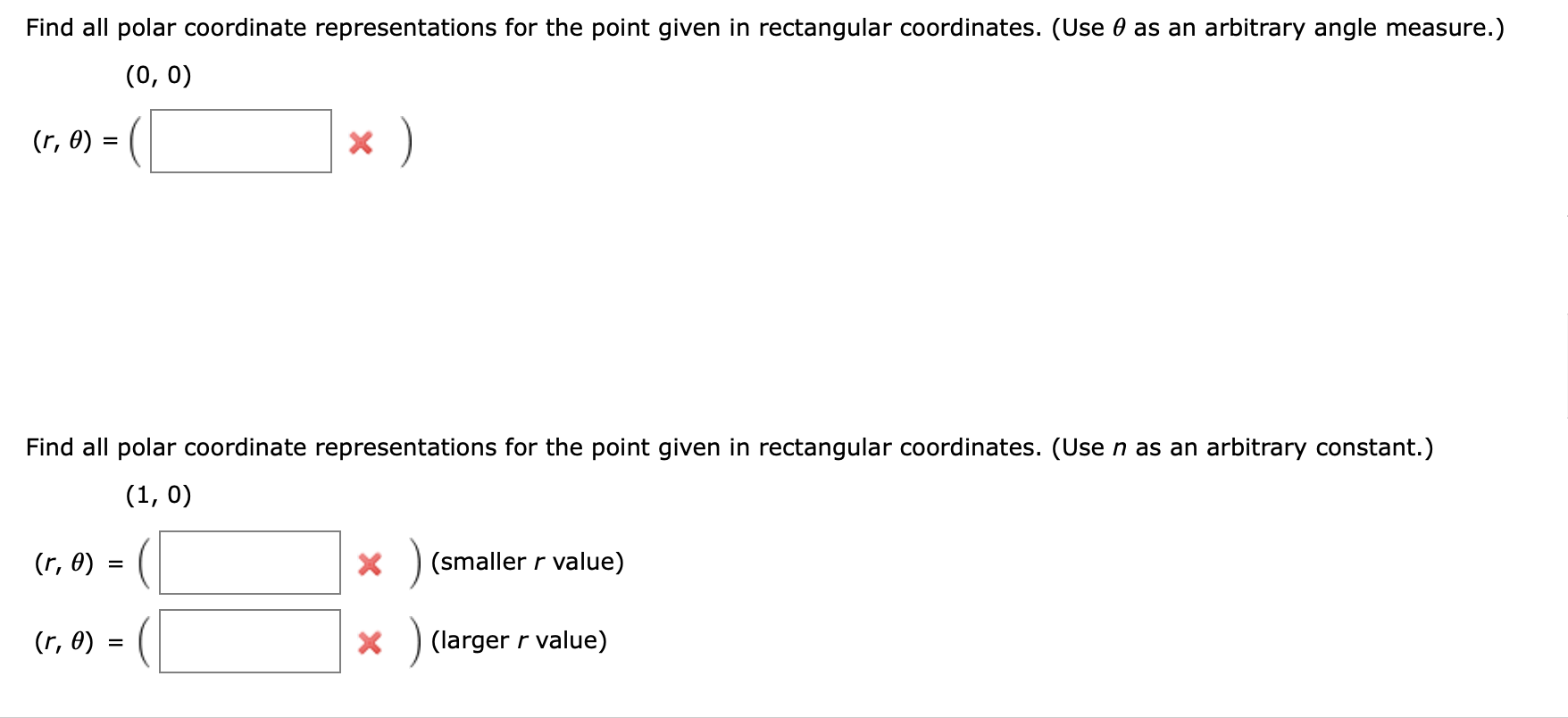 Solved Find all polar coordinate representations for the | Chegg.com