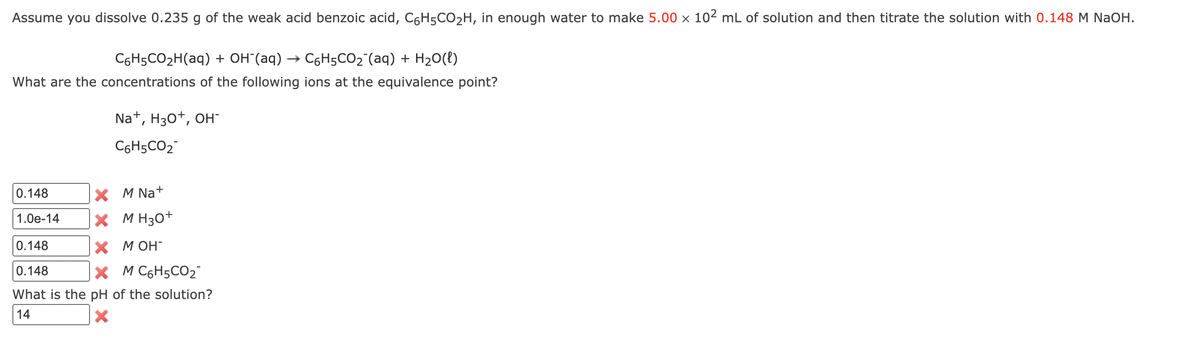 Solved Assume you dissolve 0.235 g of the weak acid benzoic | Chegg.com