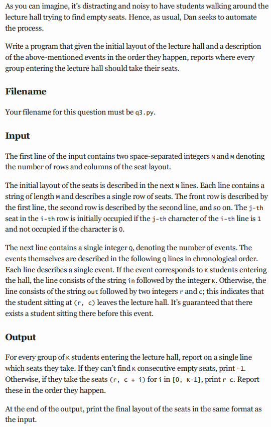 Solved Dan holds his CSC108 lectures in a rectangular N×m | Chegg.com