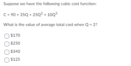 Solved Suppose we have the following cubic cost function: | Chegg.com
