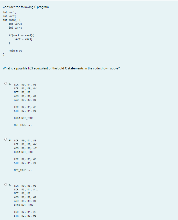 Solved Consider the following C program: int vari; int var2; | Chegg.com