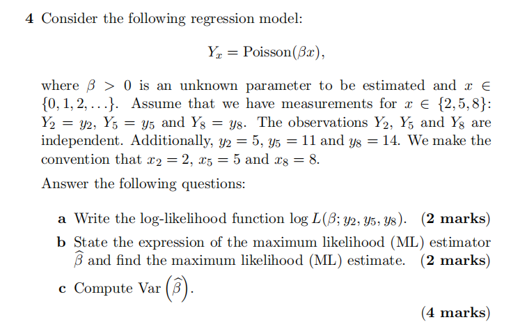Solved 4 Consider the following regression model: | Chegg.com