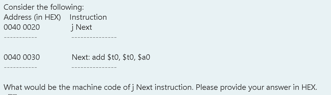 Solved Consider the following: Address (in HEX) Instruction | Chegg.com