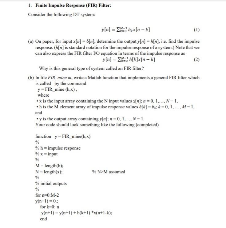 1. Finite Impulse Response (FIR) Filter: Consider the | Chegg.com