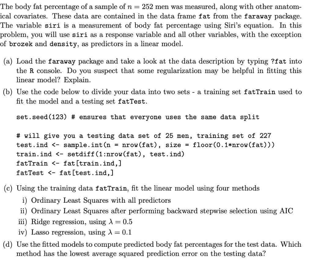 The body fat percentage of a sample of n - 252 men | Chegg.com
