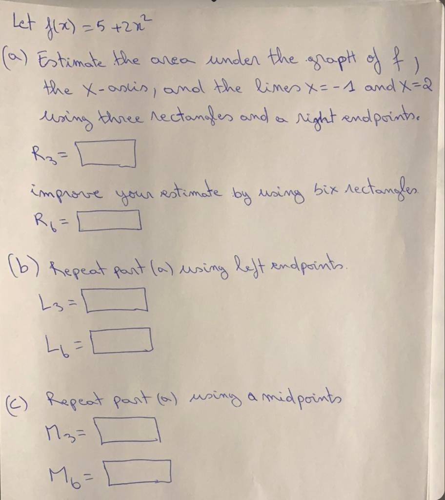 Solved Let f(x)=5+2x2 (a) Estimate the area under the grapt | Chegg.com