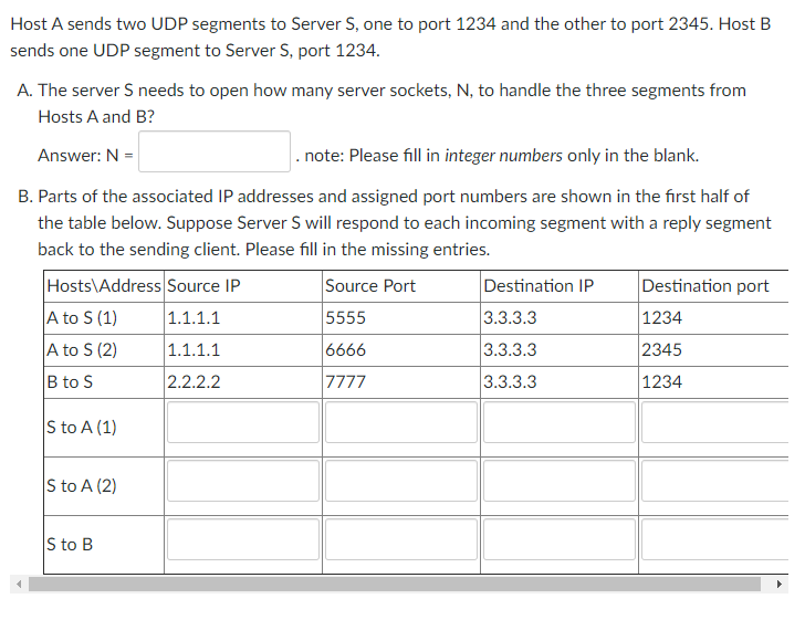 Solved Host A sends two UDP segments to Server S, one to | Chegg.com