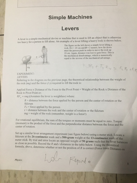 Simple Machines Levers A lever is a simple mechanical | Chegg.com